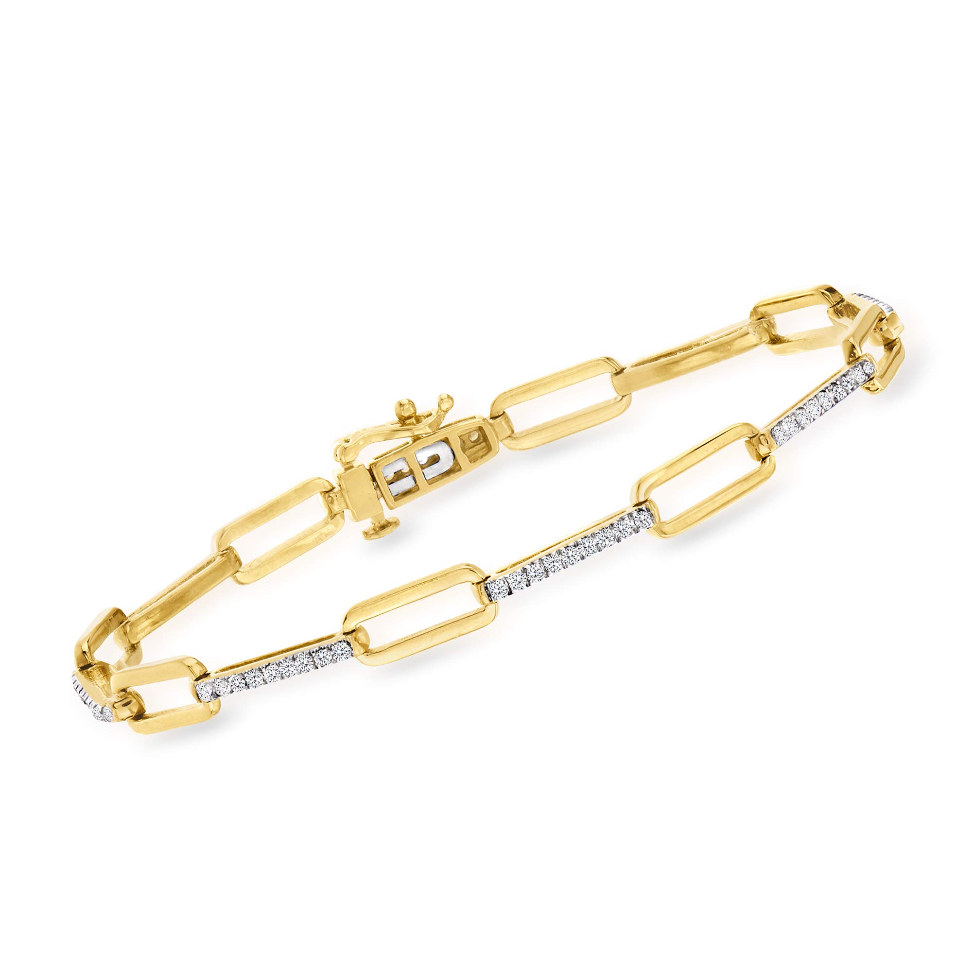 Ross-Simons 0.50 ct. t.w. Diamond Paper Clip Link Bracelet in 18kt Gold Over Sterling. 7 inches