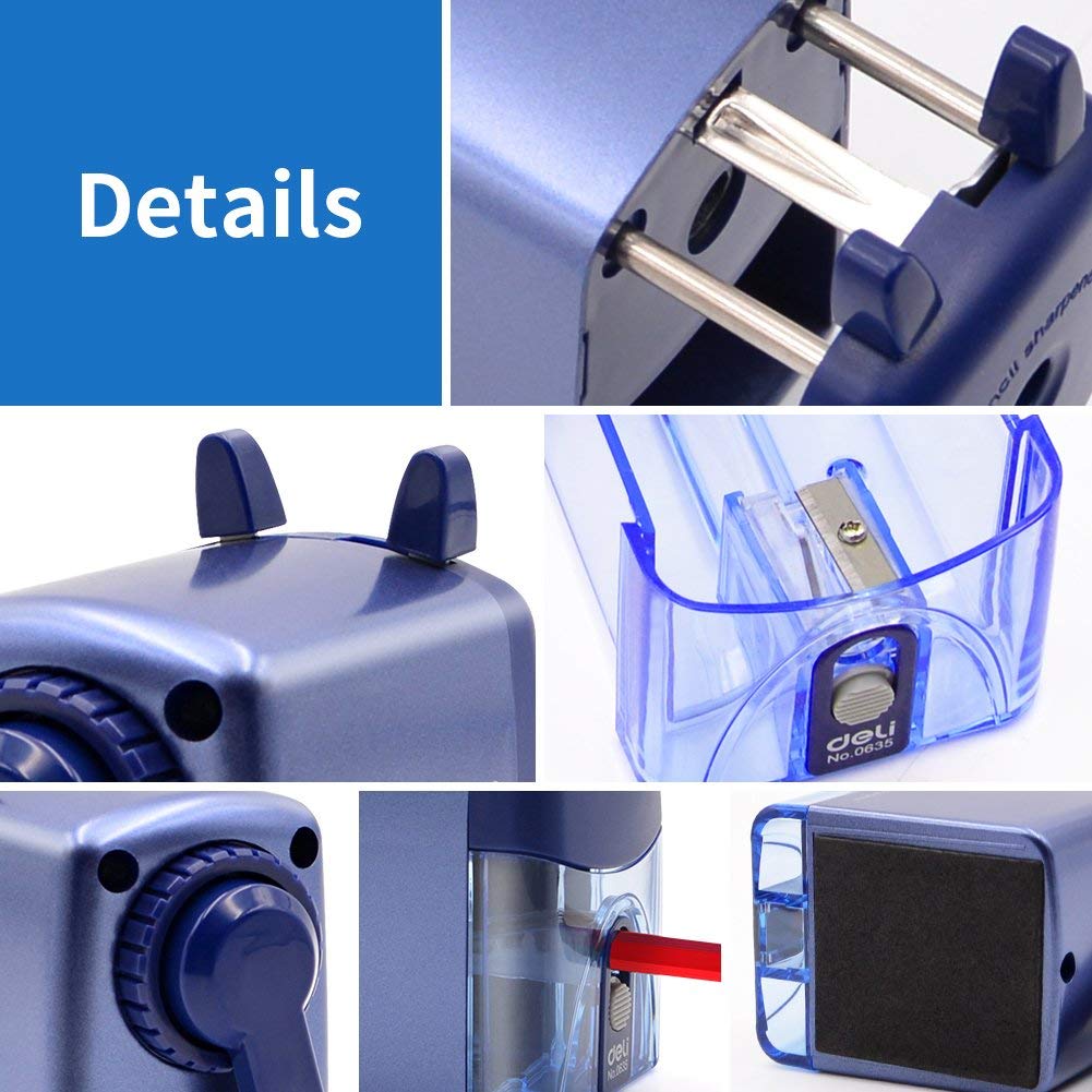 Manual Pencil Sharpener, Eesteros 2 in 1 Hand Crank Pencil Sharpener Heavy Duty for School Classroom, Office, Home(Blue)