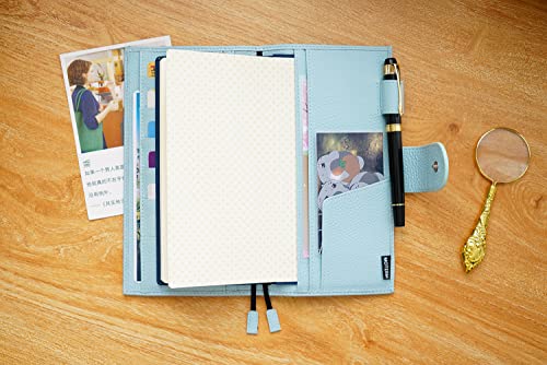 Moterm Leather Cover for Hobonichi Weeks - Fits Hobonichi Weeks/Weeks Mega, with Back Pocket (Pebbled pattern-Light Blue)