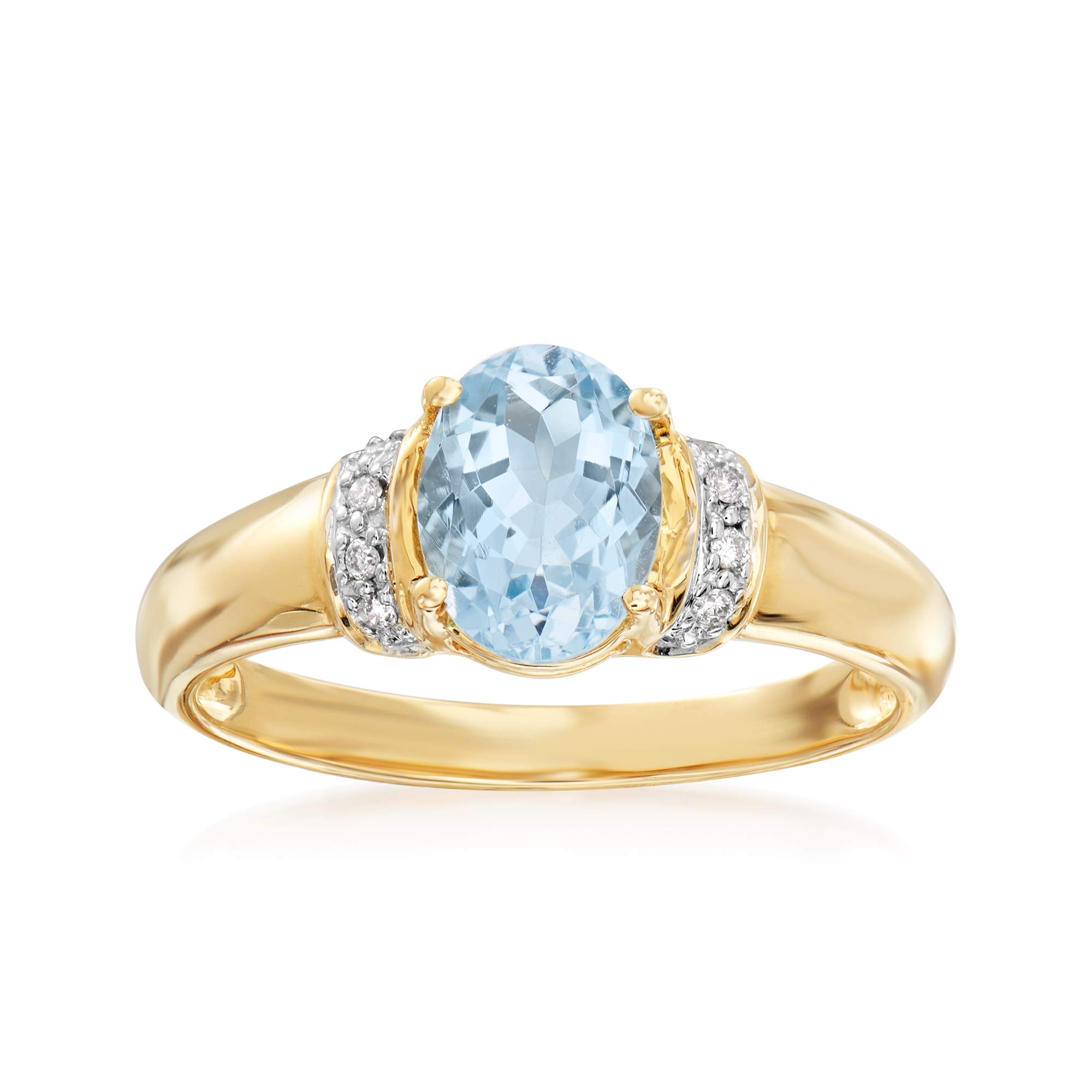 Ross-Simons 1.00 Carat Aquamarine Ring With Diamond Accents in 14kt Yellow Gold. Size 8