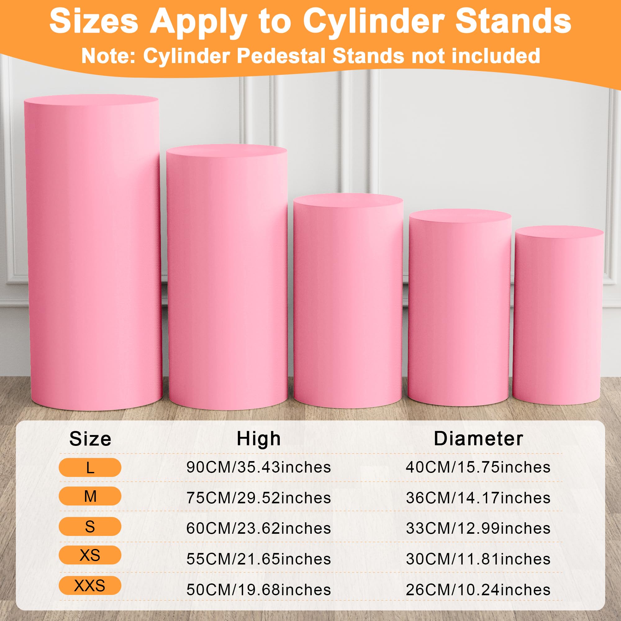 Putros Spandex Cylinder Pedestal Covers Pink Set of 5 Cylinder Plinth Stand Cover for Wedding Props Birthday Party Event Decor