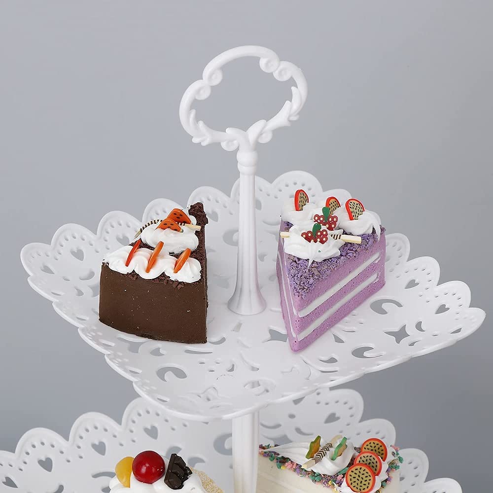 Set of 5 Dessert Stand Set, 3 Tiers White Plastic Cupcake Stand Holder & Rectangle Plastic Party Serving Trays/Platters for Wedding Birthday Baby Shower Tea Party Buffet (Rectangular)