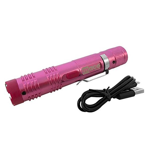 Mace Brand Compact Stun Flashlight, Features Powerful LED Light with 3 modes, Includes Belt Clip and Power Cord, Great for Self-Defense, Pink