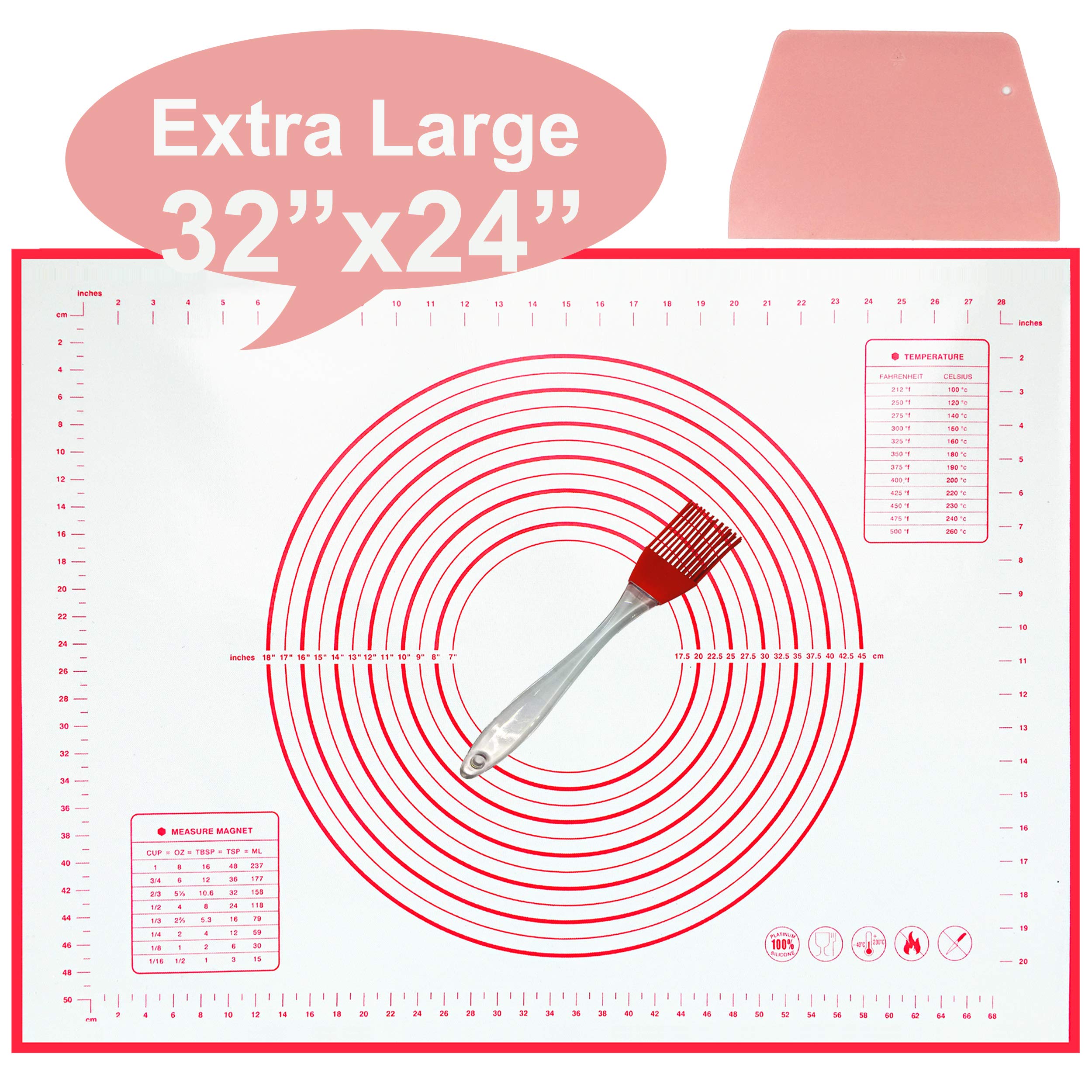 Silicone Pastry Mat Extra Large, 32" x 24" Non-stick Baking Mat with Measurement Kneading Board for Dough Rolling, Non-slip Counter Mat, Oven Liner, Fondant/Pie Crust Mat