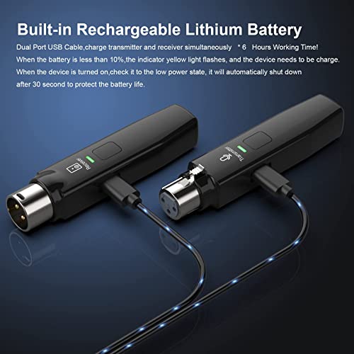 Rybozen Microphone Wireless System,2.4GHz Wireless Mic Adapter,Rechargeable Wireless XLR Transmitter and Receiver Compatible for Dynamic Microphone Audio Mixer, PA System and DSLR Camera, Black