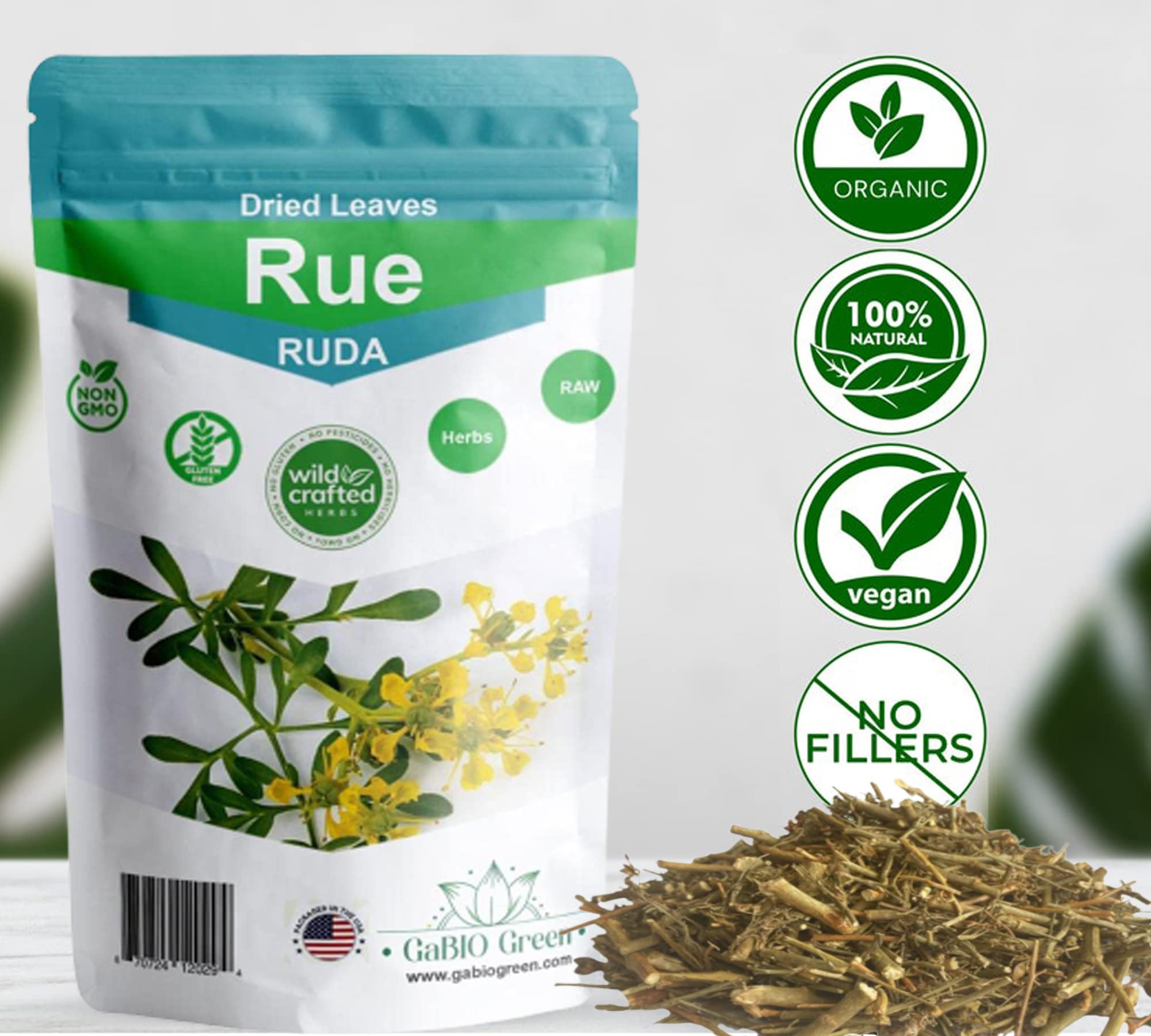 RUE Dried Herbs Peruvian Ruda 2.05 oz (56 gr) 20+ CUPS Ruda Seca, Ruda Graveolens, Natural Dried Tea Herbs, Ruda Rue Herbal Tea, Resealable Bag, Fresh Aroma & Taste (2. oz)