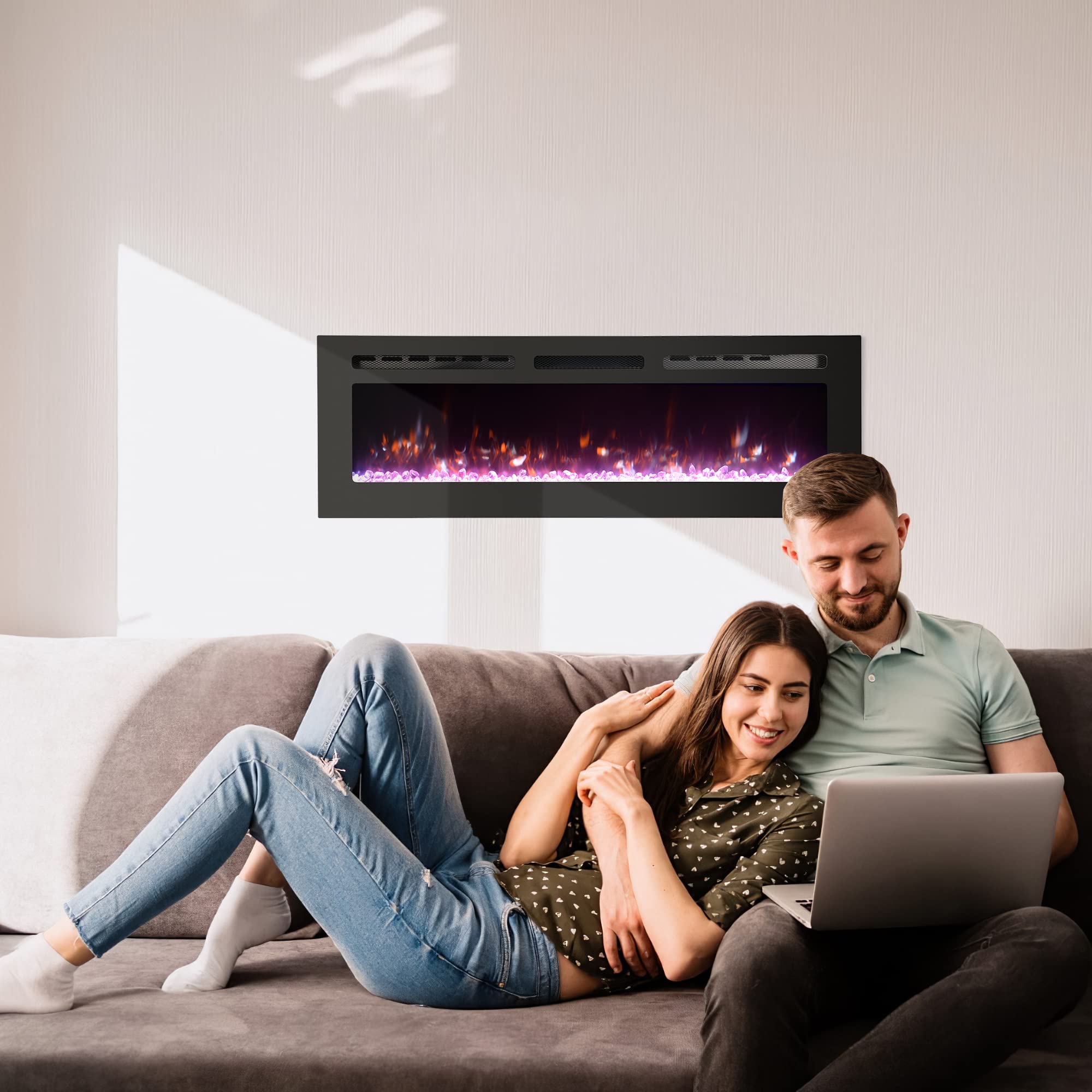 PAOLFOX Electric Fireplace Inserts,50 inch Electric Fireplace,Electric Fireplace Wall Mounted,Electric Fireplace,Wall Fireplace Electric with Remote Control,Electric Fireplace Recessed