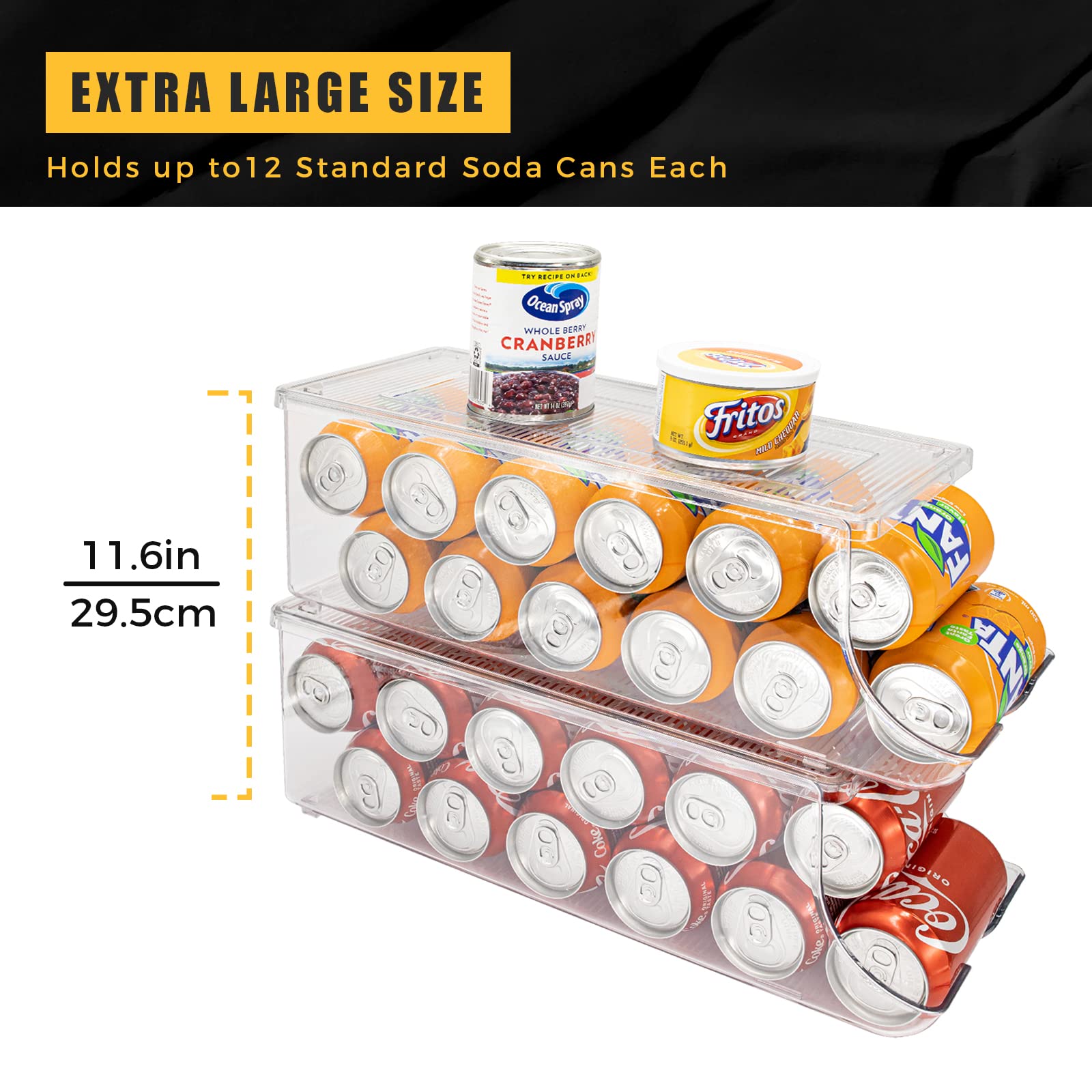 SCAVATA 4 Pack Soda Can Organizer & 2 Pack Skinny Can Organizer for Refrigerator