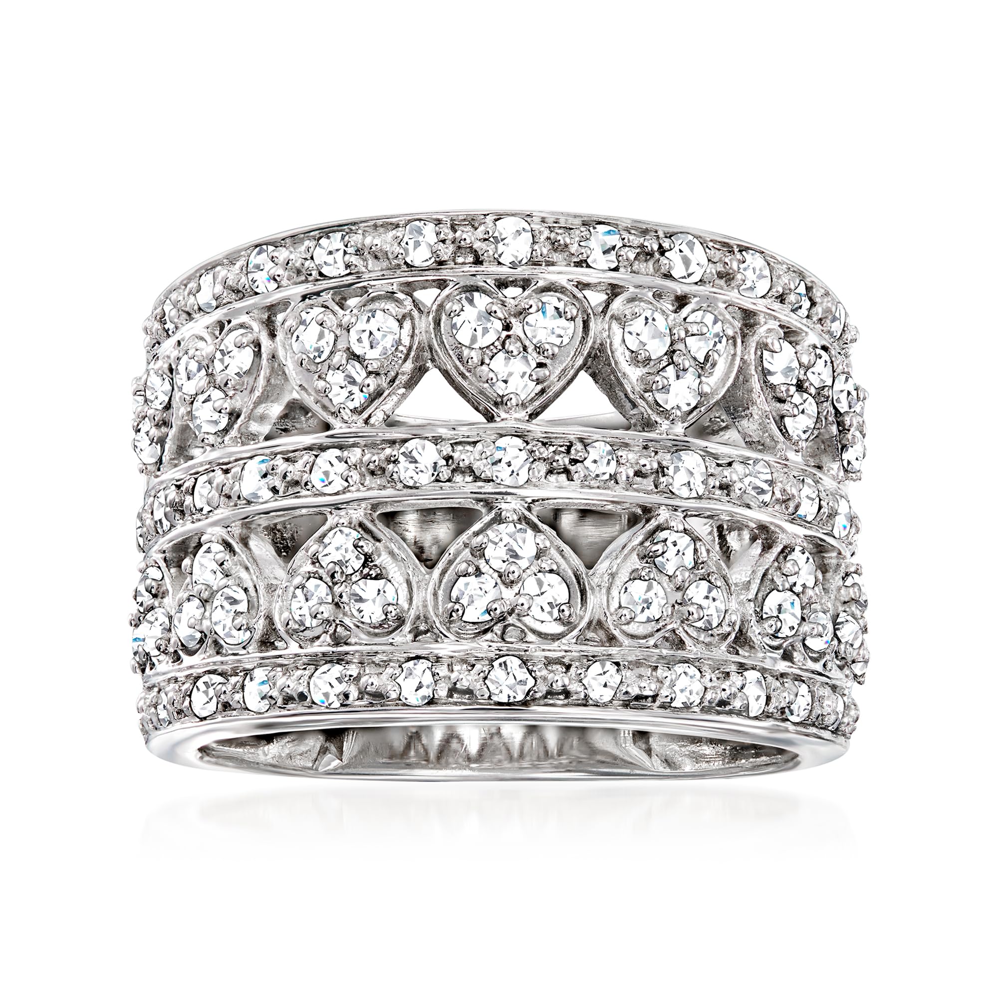 Ross-Simons 1.00 ct. t.w. Diamond Multi-Row Heart Ring in Sterling Silver. Size 8