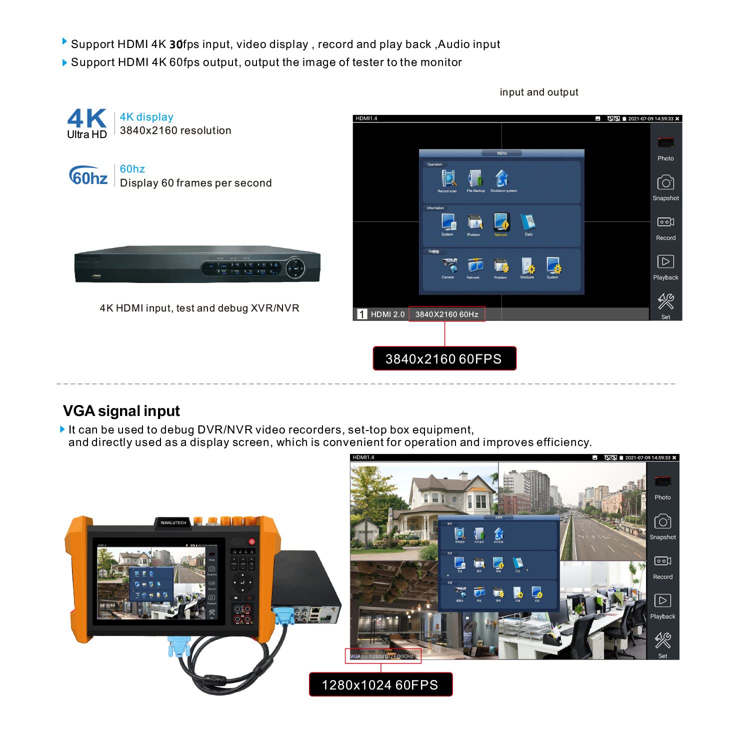 WANLUTECH CCTV Tester, Upgraded 8K IPC Tester SFP Optical Module Port Support 8MP AHD/CVI/TVI/SDI/CVBS Test Feature OPM/VFL/DMM/HDMI in/VGA in/TDR Breakpoint Test (K15-CLMOVTADHSEFG)