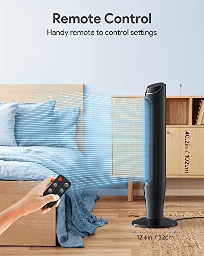 Tower Fan with Remote, 3 Speeds Wind Modes, 360 Degree Oscillation, 24H Timer, Standing Bladeless Floor Fans for Home Bedroom and Office, 40 Inch, Black