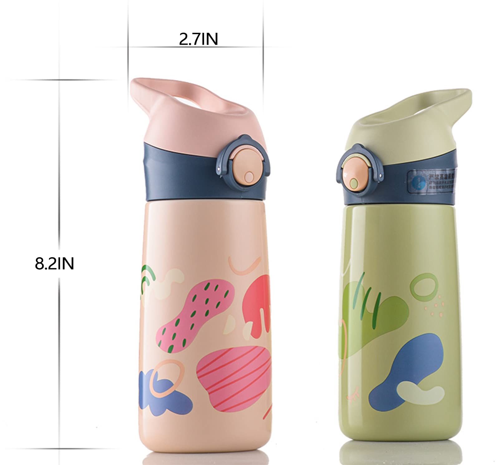 WPOOS Kids Water Bottle with Straw Flip-Top 15oz, BPA Free Tritan Reusable Plastic Water Bottles for School with Easy Carry Handle, Wide Mouth