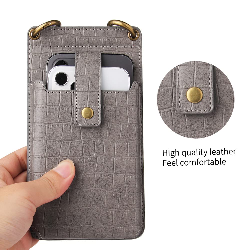 WAAHIBA Small Crossbody Phone Bags for Women, PU Leather Cell Phone Wallet Purse with Adjustable Strap (Gray)
