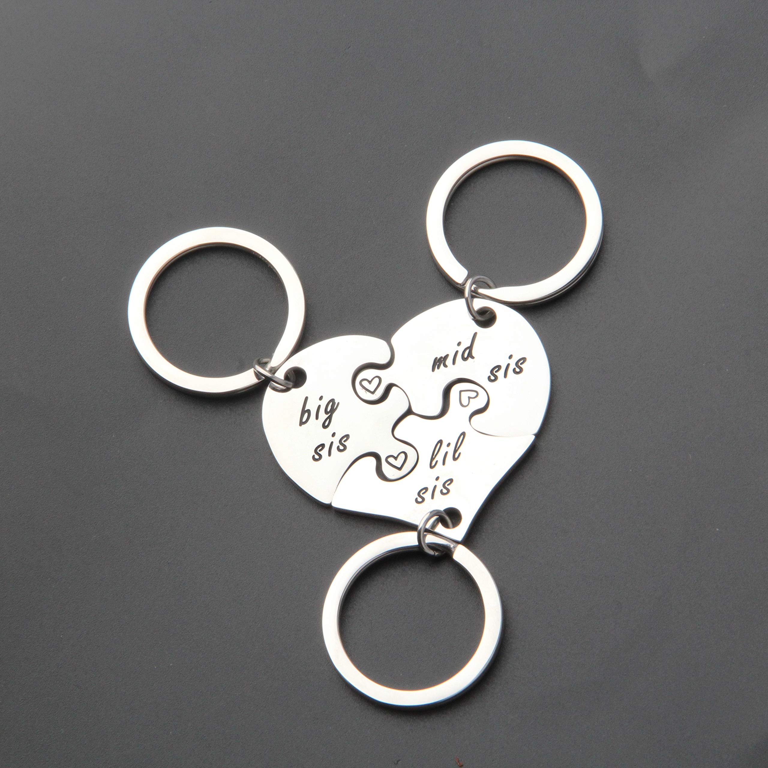 MAOFAED 3 Pieces Sisters Keychains Set Big Sis Mid Sis Lil Sis Matching Set 3 Sisters Gift Big Middle Little Sisters Gift
