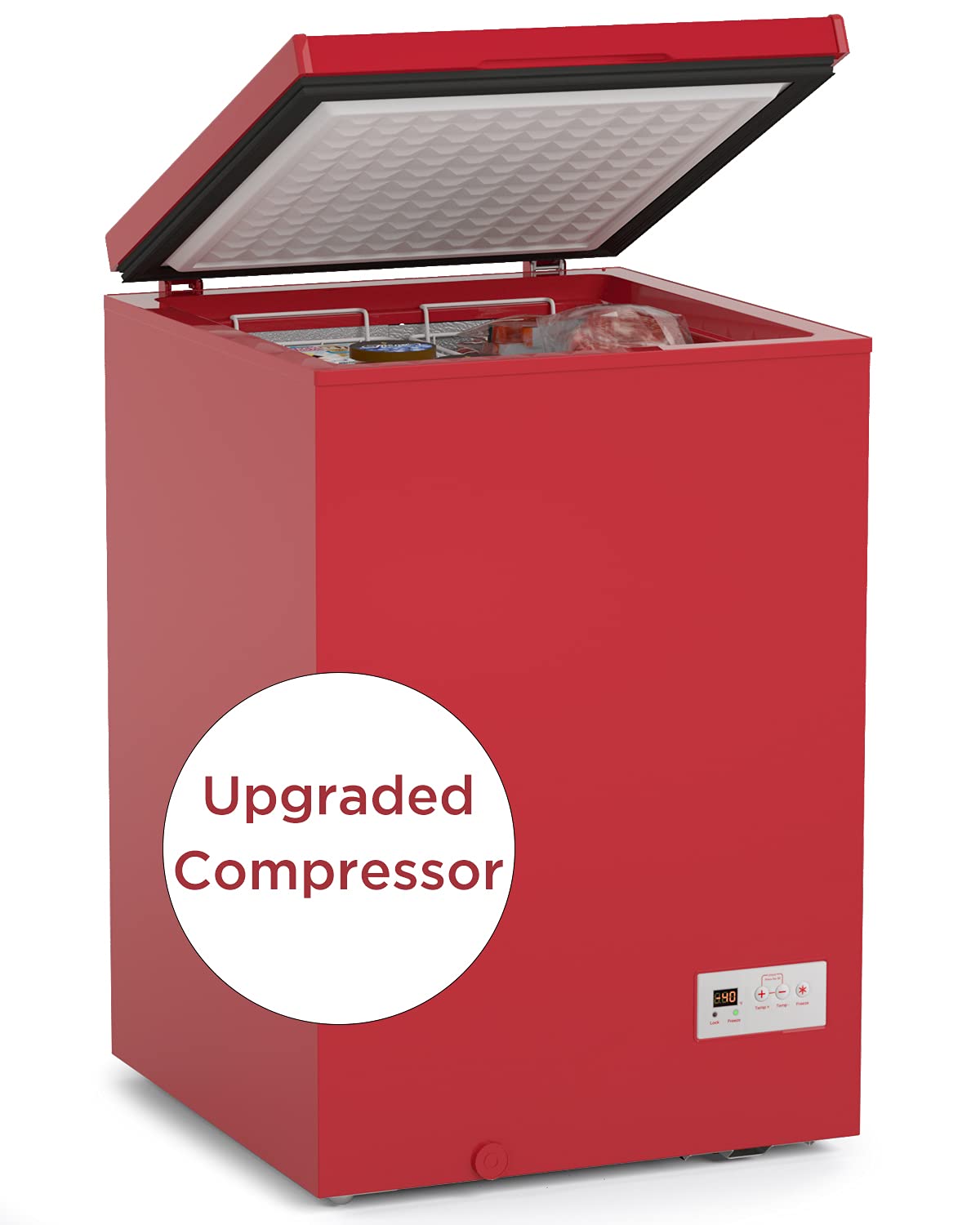 Watoor 3.5 Cu Ft Chest Freezer - Super-Low Temperature - 2 Removable Baskets - Electronic Control 14℉ to -40℉- Red