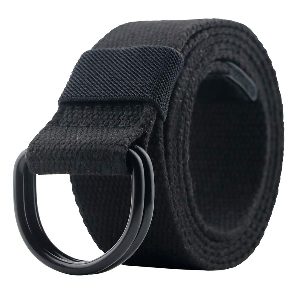 macoking Canvas Belt, Military Web Black Belt Women/Men with Double D Ring Buckle 43" long for waist 31"-35"