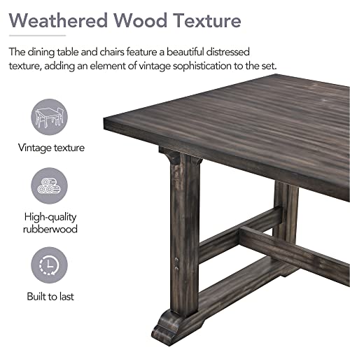 LUMISOL Rustic 7 Piece Dining Table Set with Chairs for 6 Persons Wooden Kitchen Dining Set Farmhouse Style 1 Trestle Dining Table and 4 Upholstered Side Chair and 2 Arm Chair