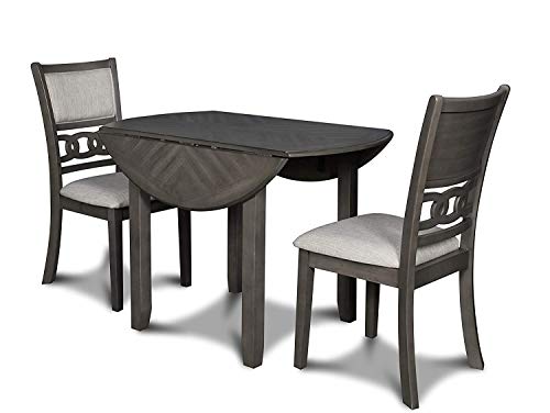 New Classic Furniture Gia Drop Leaf Dining Table with Two Chairs, 42-Inch, Gray