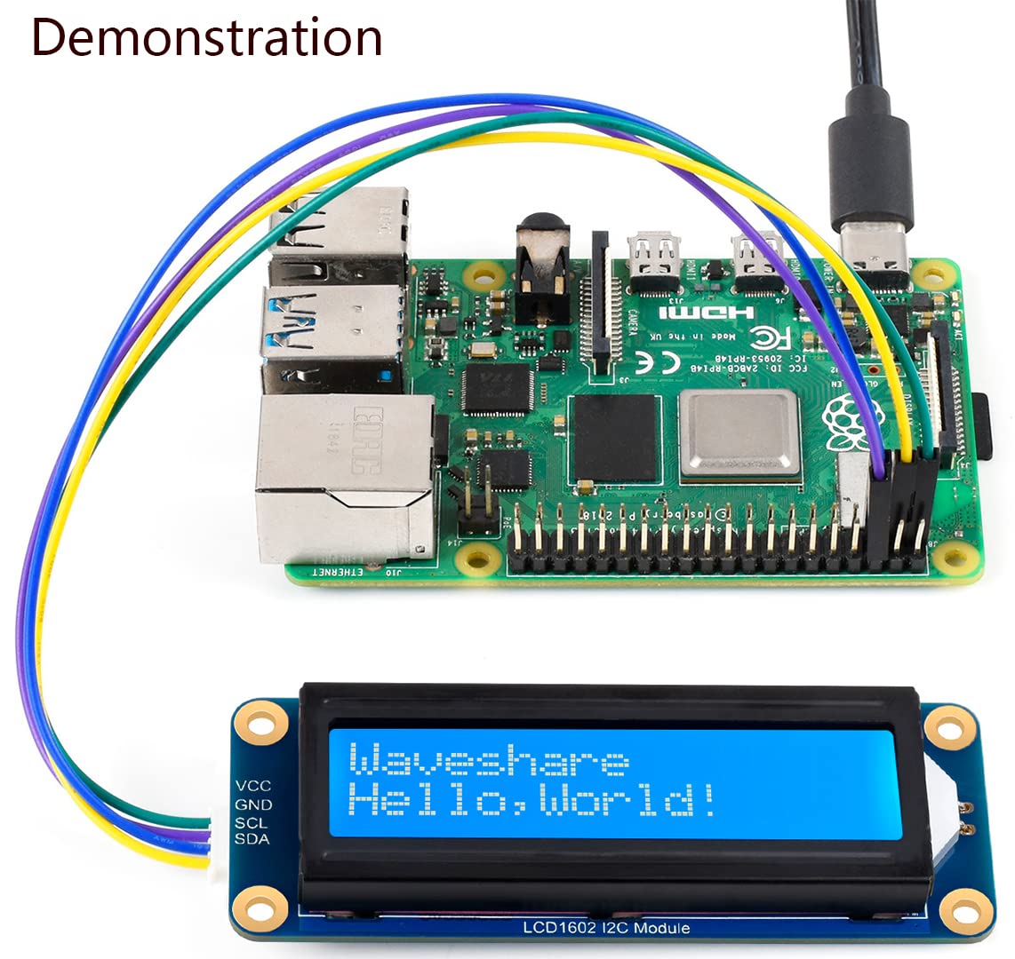 waveshare AiP31068 LCD1602 I2C Module,16x2 Characters Display, White Color with Blue Background, Compatible with Arduino/Raspberry Pi/Raspberry Pi Pico/Jetson Nano/ ESP32, 3.3V/5V