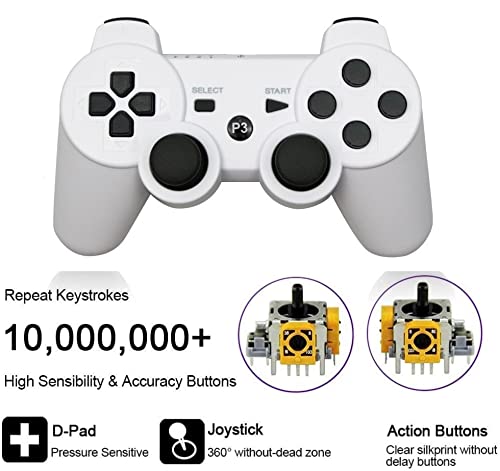 Rzzhgzq 2 Pack PS3 Wireless Controller Playstation 3 Controller Wireless Bluetooth Gamepad with USB Charger Cable for PS3 Console (Pink+White)