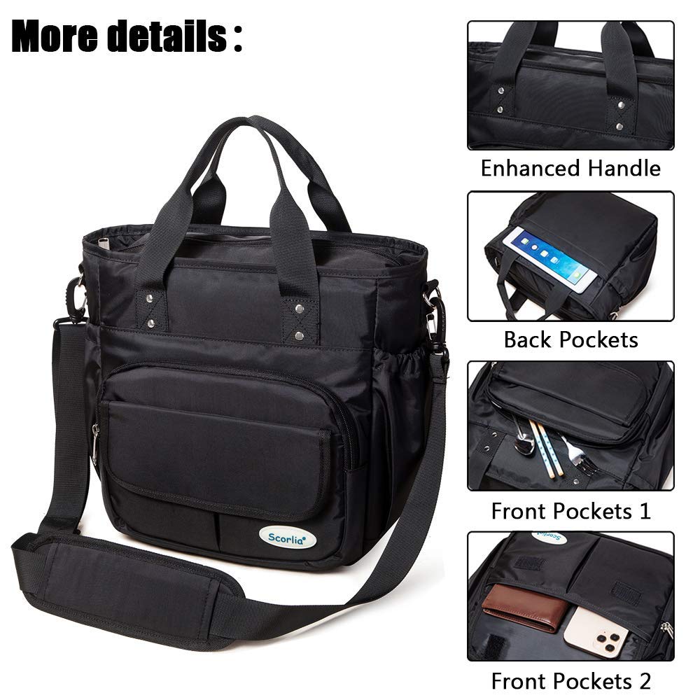 Scorlia Insulated Lunch Shoulder bag and Tote bag, Extra Large Leakproof Lunch Tote Handbag, Durable Reusable Cooler Ladies lunch Box Bag with Side pockets, Tall Drinks Holder for Women Men