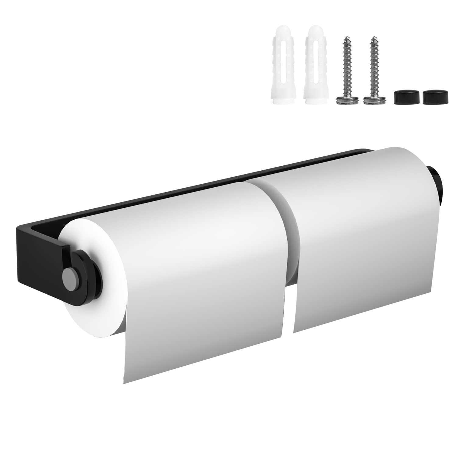 Paper Towel Holder Under Cabinet,2Pack Wall Mount Paper Towel Roll Holder,Paper Towel Rack for Kitchen, Bathroom,Pantry Black