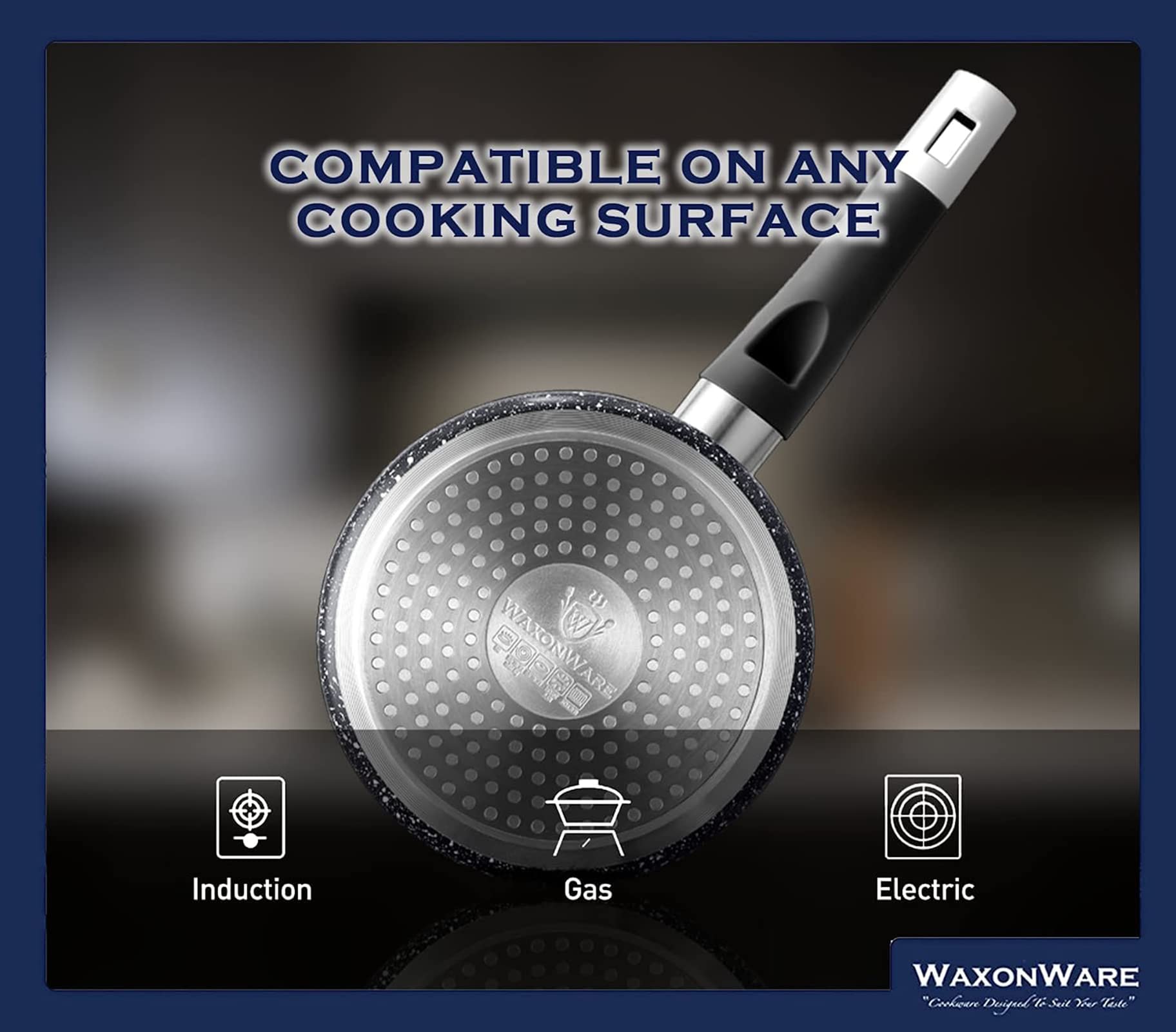 WaxonWare 1.75 Quart Ceramic Nonstick Pan with Lid - Non Toxic Nonstick Cookware, Free of APEO, PFOA, PTFE, Cadmium, & Lead - Small Sauce Pan with Lid & Bakelite Stay-Cool Handle (STONETEC Series)