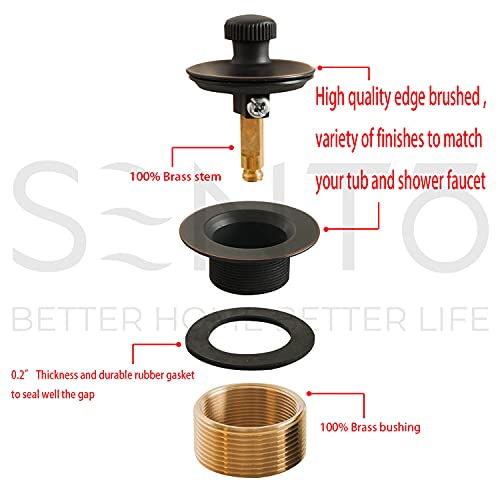 SENTO Chrome Lift and Turn Bathtub Drain Assembly Stopper Kit, Fit Both 1-1/2 Inch or 1-5/8 Inch Strainer and Stopper, Heavy Duty Metal with Matching Screws, Easy Installation, Oil-Rubbed Bronze