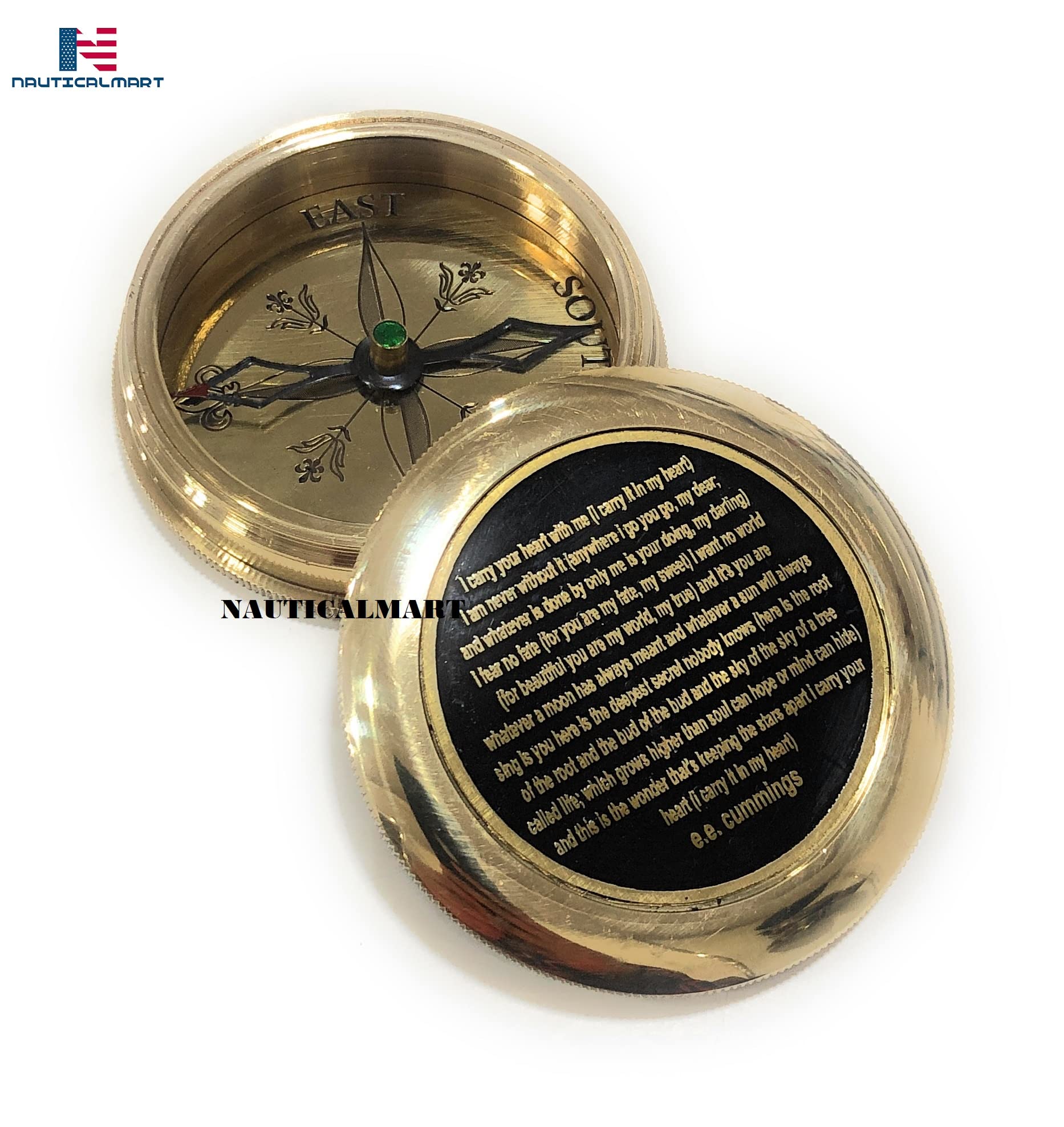 NauticalMart Brass Compass I Carry Your Heart with Me Poem Compass with Mini Compass Combo Gift, Personalized Compass, Groomsmen Gifts, Wedding Gifts, Corporate Gift, Unique Gift