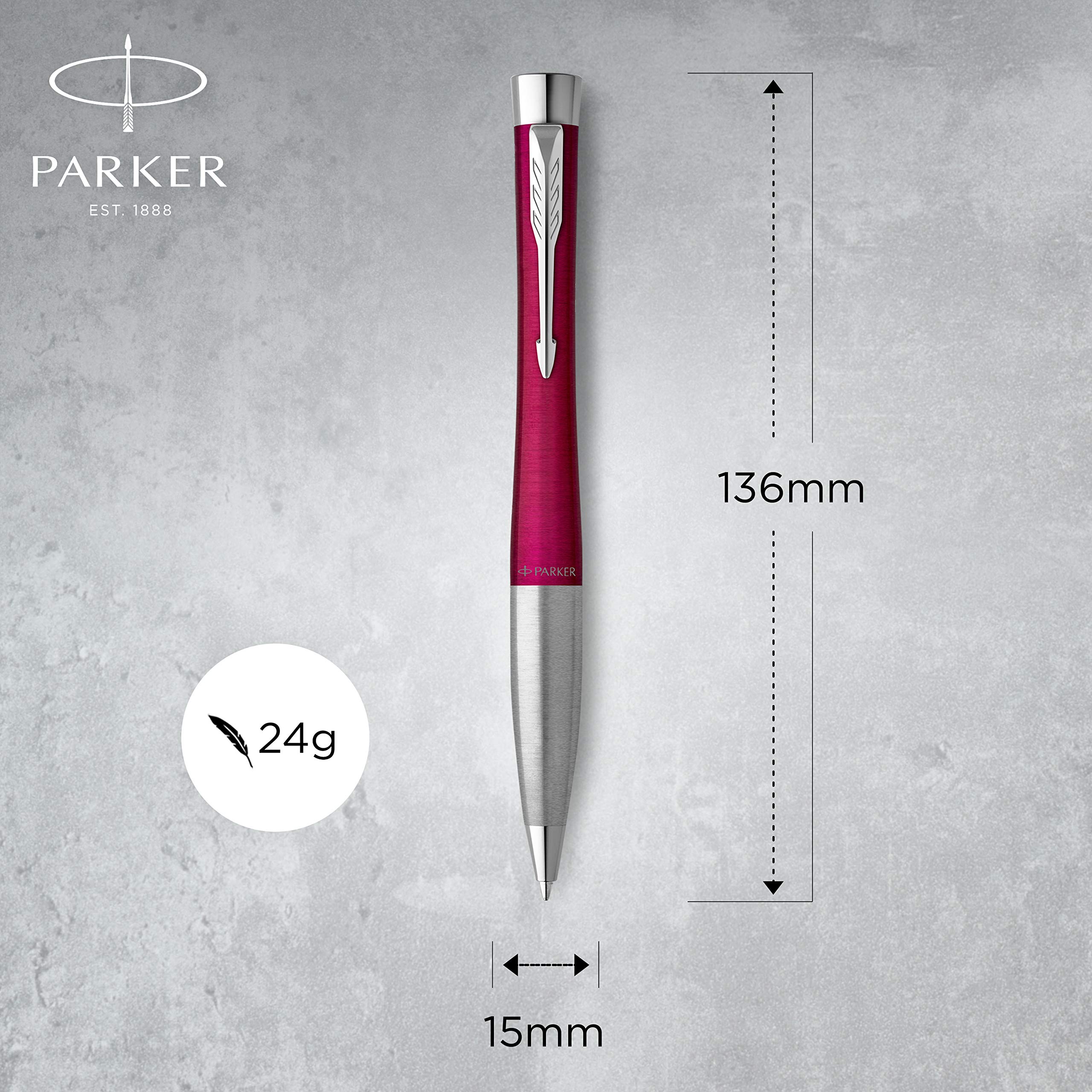 PARKER Urban Twist Ballpoint Pen | Vibrant Magenta with Chrome Trim | Medium Point Blue Ink Refill | Gift Box