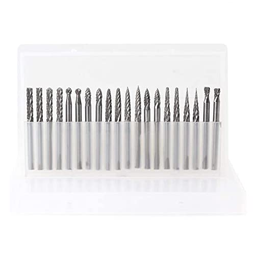 YUFUTOL 20pcs Solid Carbide Burr Set 0.118‘’(3mm)Shank Tungsten Carbide Rotary Files Burrs with 3mm Cutting Head Diameter Fits Most Rotary Drill Die Grinder for Woodworking,Engraving,Drilling,Carving