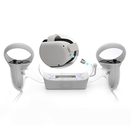 VR Helmet Charging Dock with Blue Light Handle Seat Charger for Oculus Quest 2 Game Peripheral Accessories (White)