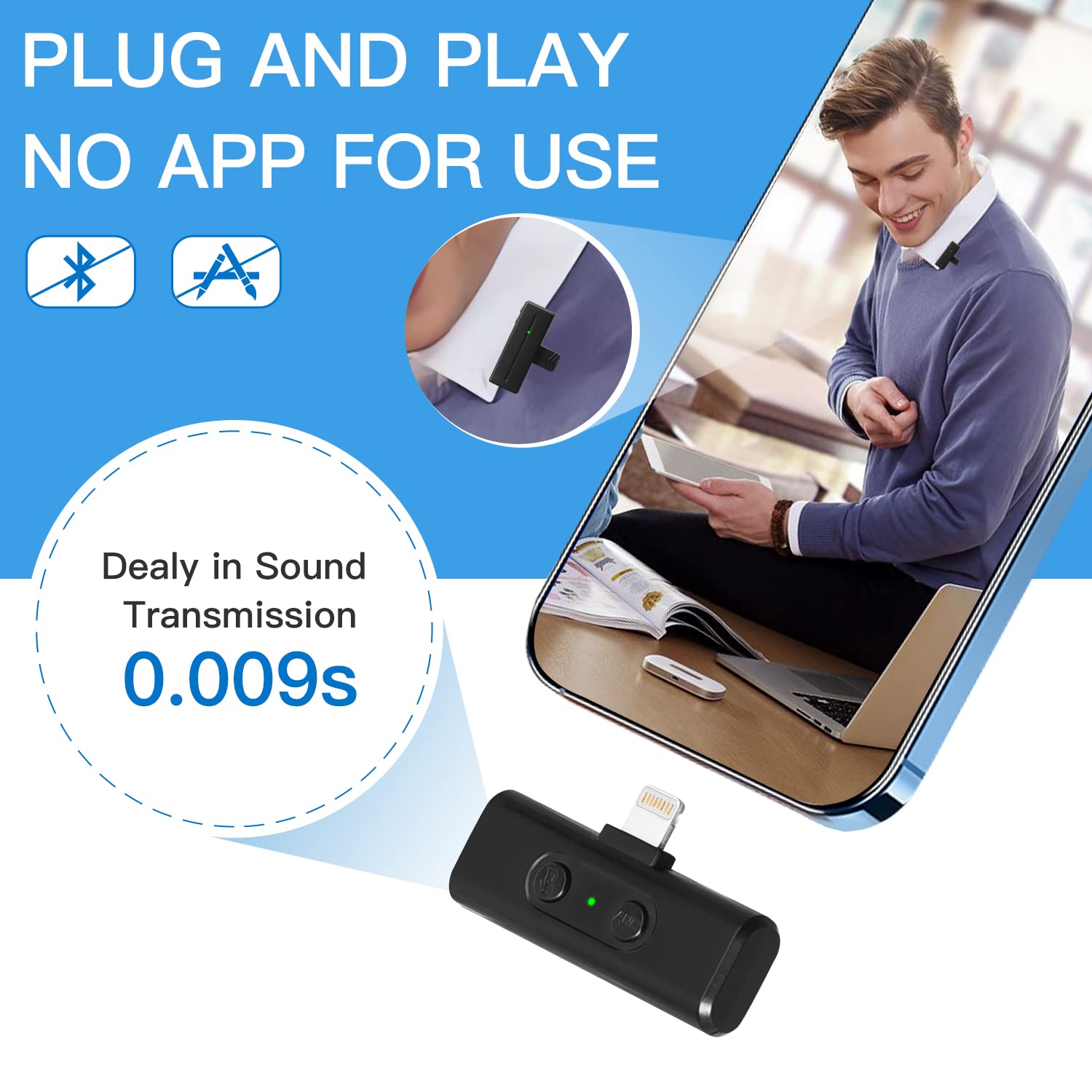 TPHOMALA Wireless Microphone for iPhone iPad, Professional Wireless Lavalier Lapel Microphone, Clip on Mic for Video Recording, Tiktok, YouTube, Live Stream, Vlog