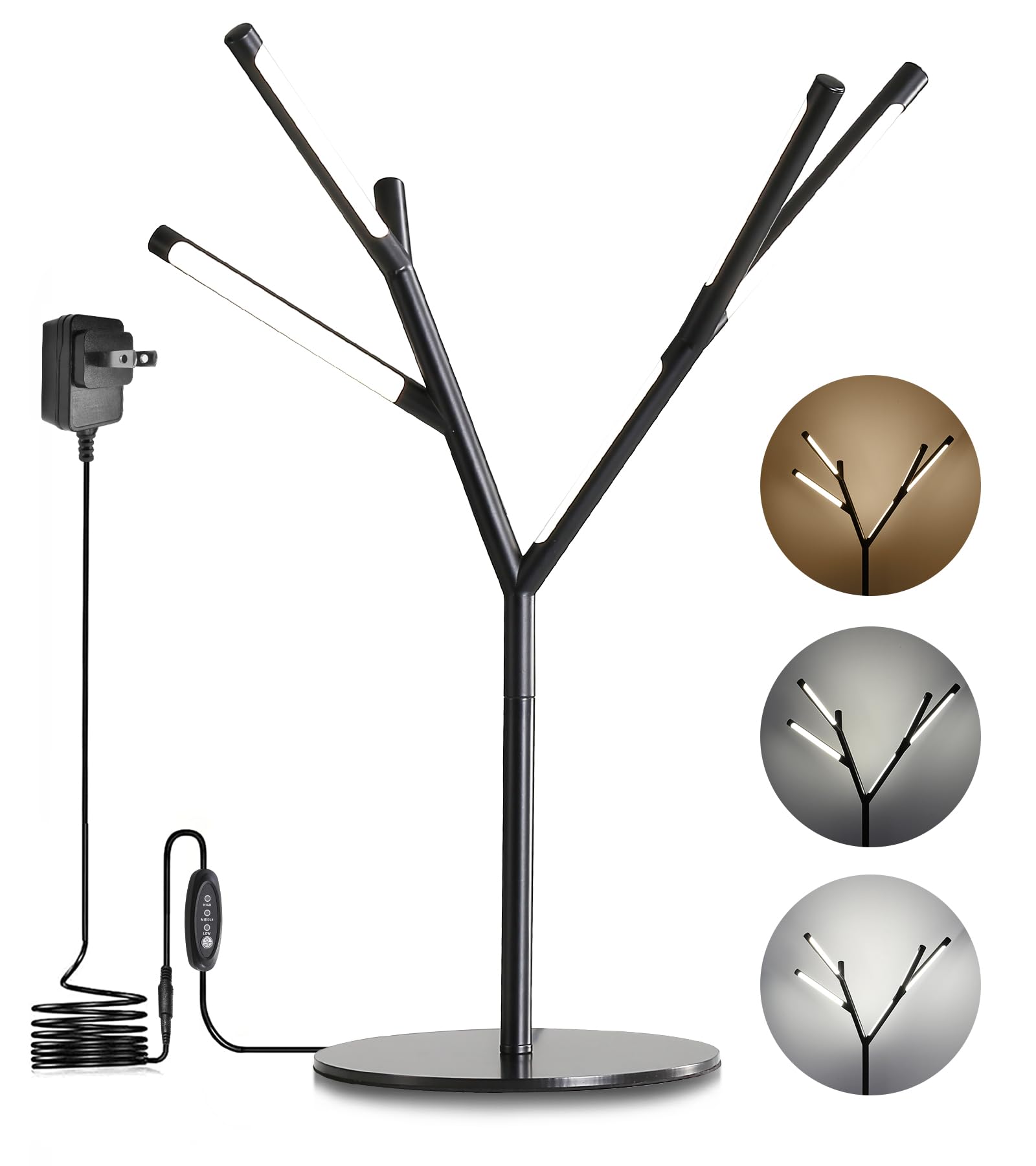 Q&S Bedside Table Lamp,Modern LED Black Table Lamp Mid Century Industrial Side Table Lamp for Living Room Bedroom Office Desk