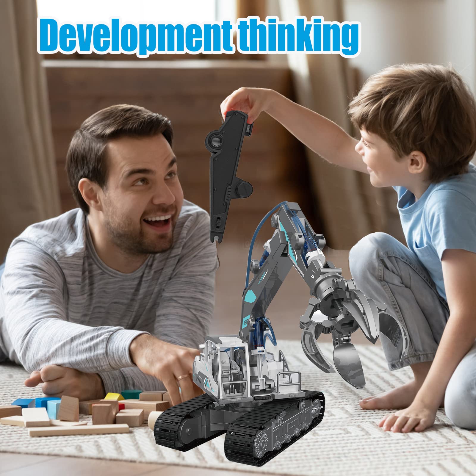 STEM Building Hydraulic Construction Vehicles Toys,Kids Engineering Truck Set with Excavator, Crane, Wood Loader with 3 Interchangeable Parts,Hydraulic Excavator Toys for Boys Age 8-12