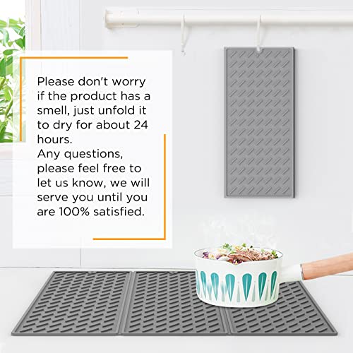 SOSMAR Silicone Drying Mat, 24β x 16β, Dish Drying Mat, Trifold Large Dish Drainer Mat for Kitchen Counter, Heat Resistant Hot Pot Holder, Non-Slip Silicone Sink Mat, BPA Free, Dish Washer Safe, Gray