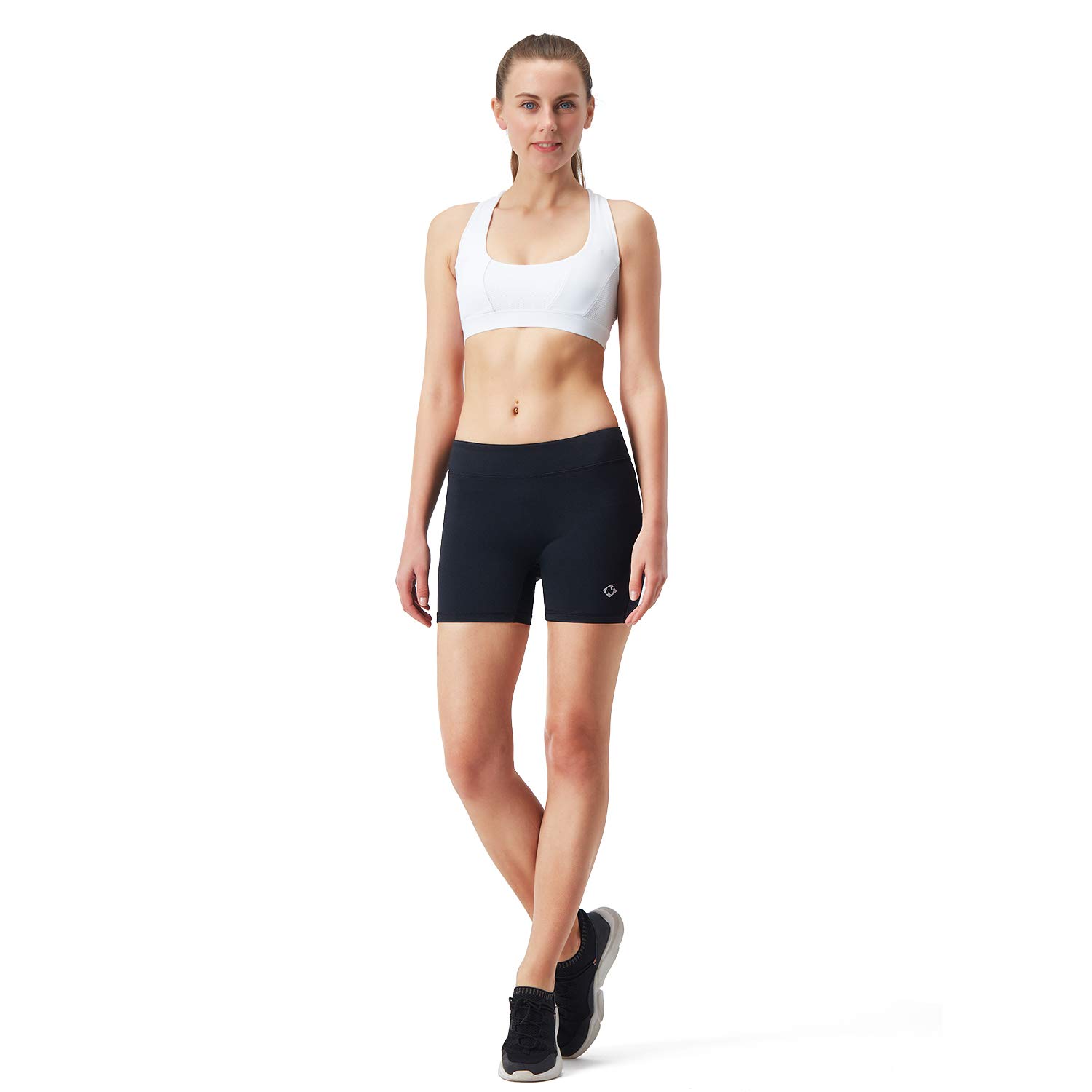 NAVISKIN Women's 4" Active Volleyball Shorts Training Workout Tights Compression Shorts Black Size XL