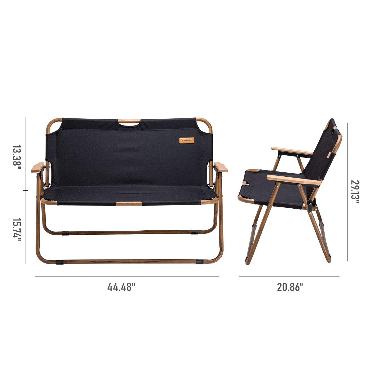 Naturehike 2 Person Folding Camping Chair, Portable Camping Loveseat with Solid Wood Armrest, Double Lawn Chairs for Outdoor Patio Beach Picnic, Supports 350lbs