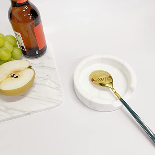 StonePlus Natural Marble Round Small Spoon Rest for Stove Top Spatula Fork Ladle Utensil Rest Keeper,Cooking Spoon Organizer,Kitchen Tool Spoon Holder (Jazz White)