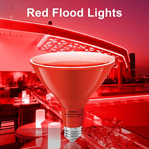 MERRISSE PAR38 Red Flood Light Bulbs 2 Pack, Dimmable 20 Watt Flood Light Bulbs 200W Equivalent,E26 Base Red Light Bulbs for Outdoor, Porch,Party Decroration, Halloween, Lighting