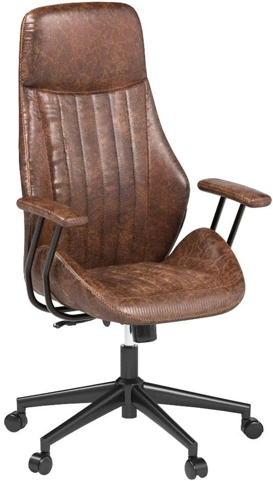 ovios Office Chair, Mid Century Modern Chair with Lumbar Support, Ergonomic High Back Suede Leather Executive Chair with Swivel Rolling Wheels, Dark Brown