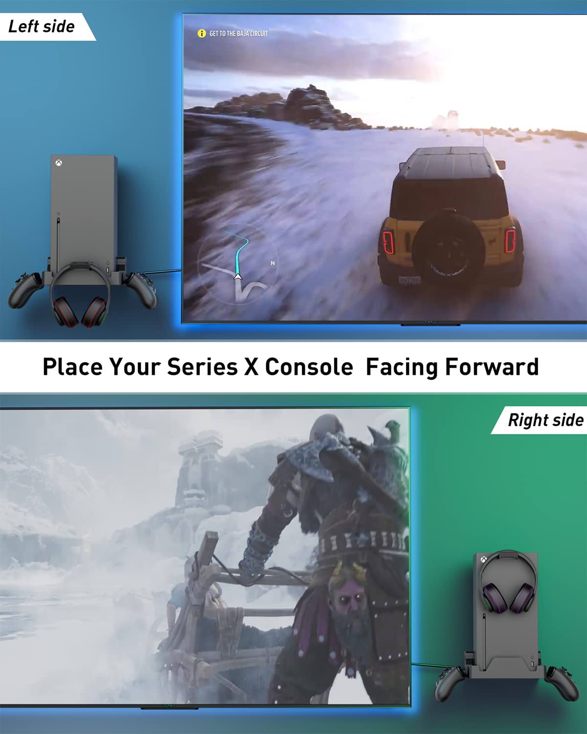 Wall Mount Kit with Cooling Fan for Xbox Series X, Wiilkac Series X Wall Mount kit and Cooling system with 6 Detachable Hooks and RGB Lights, Safely Store and Efficiently Cool Your Console