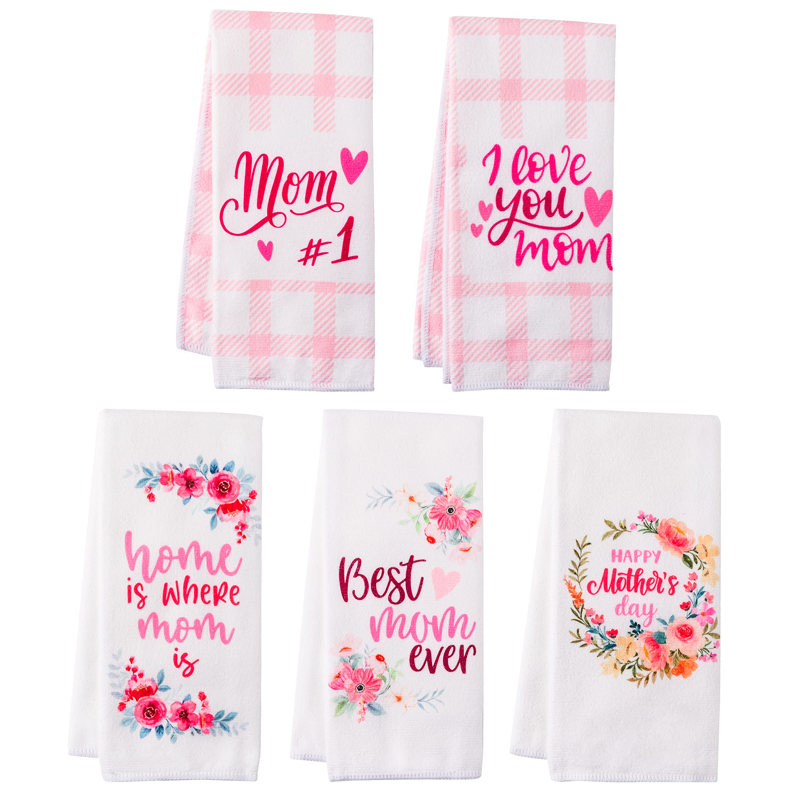 R HORSE 5Pcs Best Mom Kitchen Dish Towel Set Absorbent Quick Dry Cloth Dish Tea Towels Reusable Hand Towels Bar Hand Dishcloths Kitchen Rag Happy Mother's Day Decor for Bathroom Kitchen Home Supplies