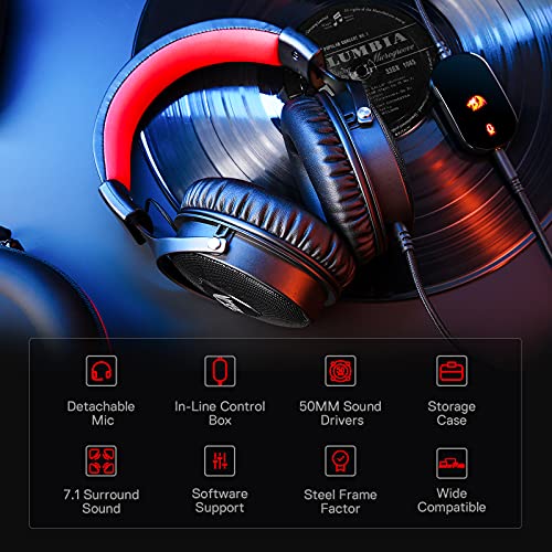 Redragon H520 Icon Wired Gaming Headset, 7.1 Surround Sound - Memory Foam Earpads - 50MM Drivers Headphone- Detachable Microphone with Pro Driver - Works with PC, PS4/3 & Xbox One/Series X, NS