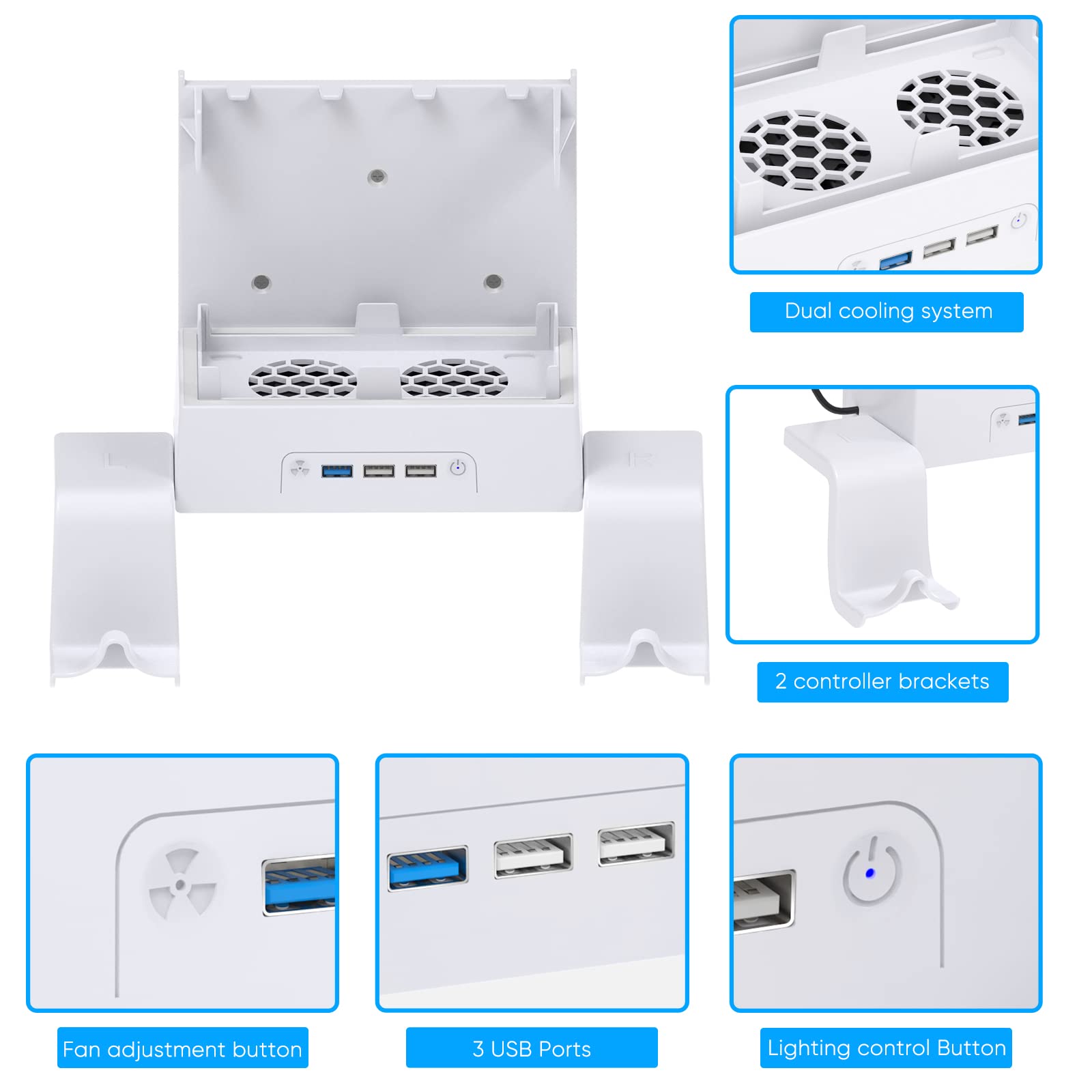 Wall Mount with Cooling Fan for Xbox Series S,Xbox Accessories Kit with RGB Light,USB Ports,Cooling System,Double Controller Headset Storage Holder for Xbox Series S Console