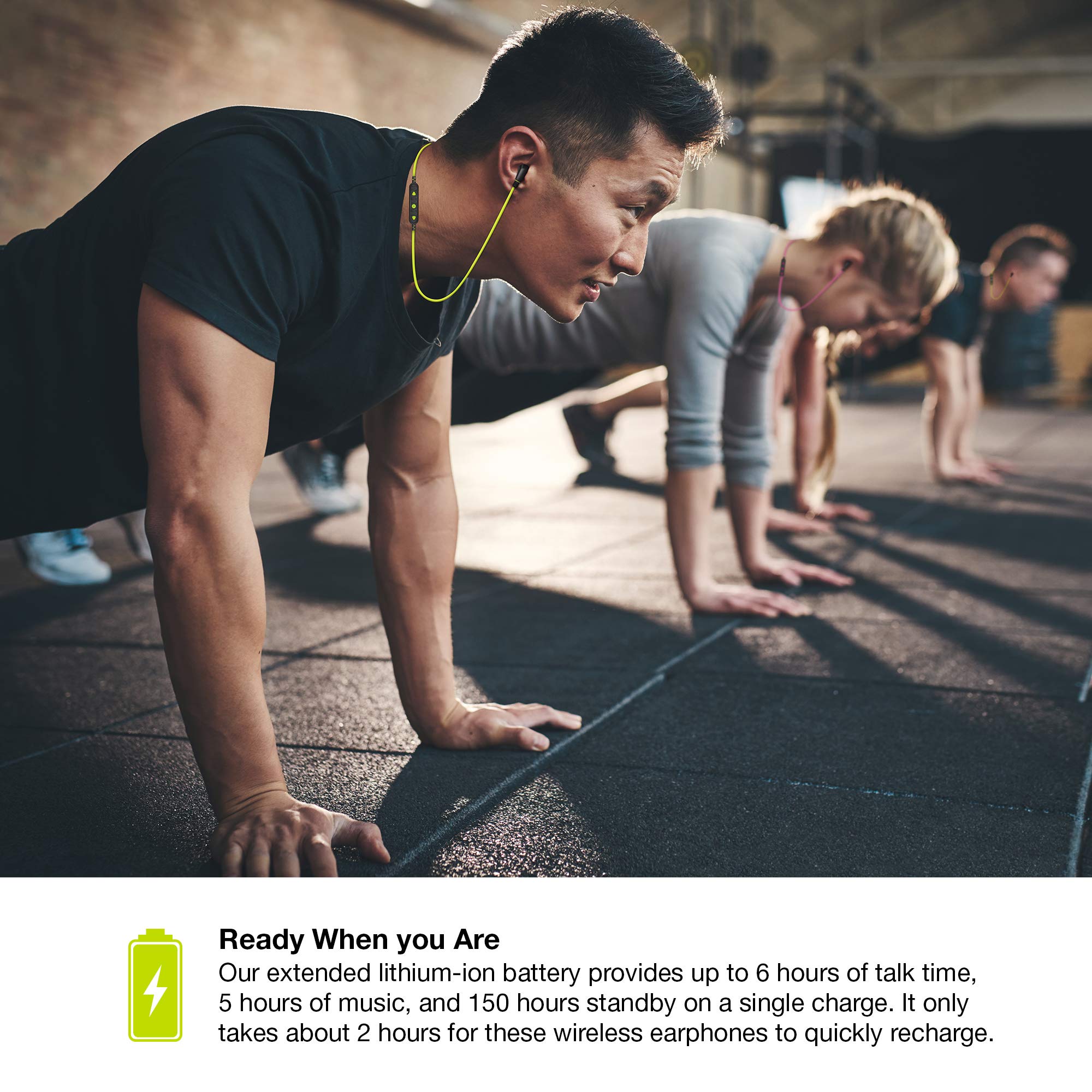 Naztech NX80w BT Wireless Superior Sound Earphones w/Built-in Noise-isolating Mic & Control Button Switch Music & Calls. Sweat Resistant Ear Gels for Running, Gym & Workout (Lime/Green)