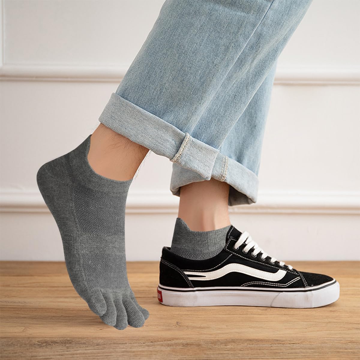 Meaiguo Men's Toe Socks Cotton Five Finger Socks Low Cut Athletic Socks for Running 4 Pairs