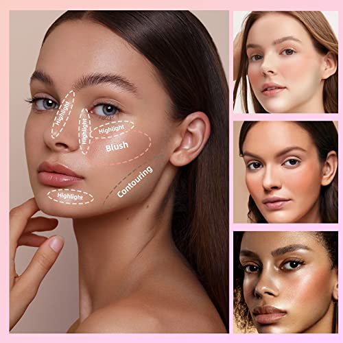 NewBang Liquid Blush Highlighter Contour Trio Set Cream Matte Blusher Rouge Rubor Dewy Cheek Tint Shimmer Glitter Luminizers Face Contouring Shading Bronzer Makeup Pen Moisturizing Blendable-3Pcs