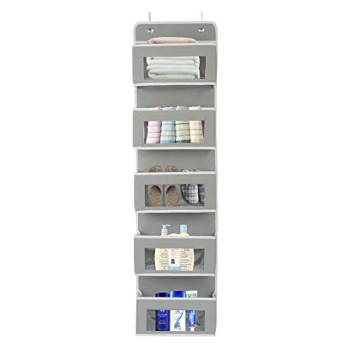 Over The Door Hanging Organizer, Door Organizer with 5 Clear Window Pocket, Wall Mount Hanging Storage Organizer, for Kitchen, Bathroom, Play Room, Closet and More