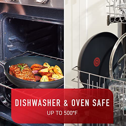 T-fal Platinum Hard Anodized Nonstick Fry Pan 12 Inch Oven Broiler Safe 500F, Lid Safe 350F Cookware, Pots and Pans, Dishwasher Safe Black
